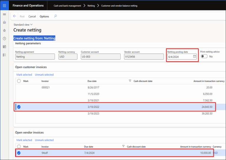 How to set up customer and vendor balance netting in Dynamics 365 Finance?