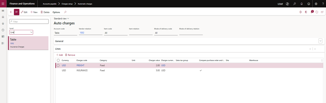 Setting up charges in Accounts Payable in D365 Finance and Operations
