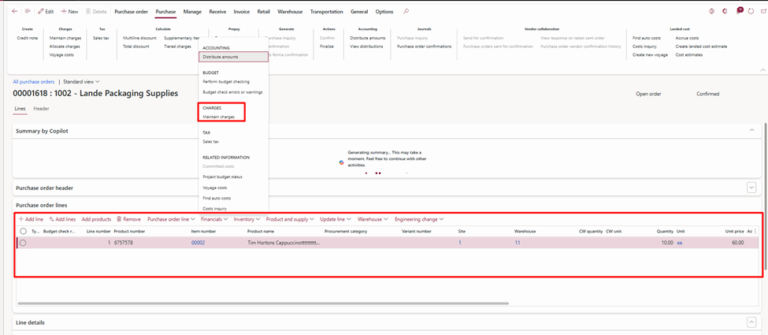 Setting up charges in Accounts Payable in D365 Finance and Operations